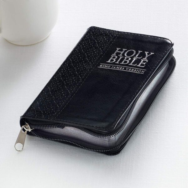 Bible - Mini Pocket Bible Zippered Faux Leather, KJV - Christianity ...